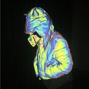 Jackets & Coats | Reflective Holographic Iridescent Hooded Horns ...